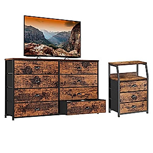 Furnulem Nightstand with 3 Drawers with 2-Tier Shelf and 8 Drawer Dresser Wide 47'' Long, Storage Chest of Drawer for 55'' TV Stand in Closet