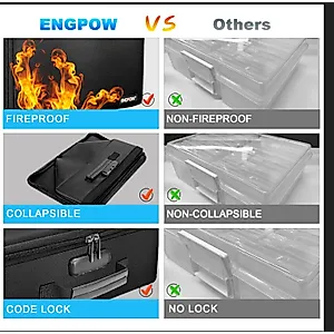 Fireproof Photo Storage Box with Lock,ENGPOW Photo Box Organizer with Divider＆Mesh Bag,Collapsible Portable Photo Storage Containers with Handle for Photos, Picture,Scrapbook,Art,Craft(Box Only)