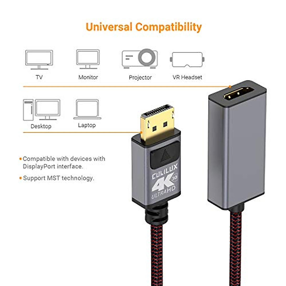 Cubilux Unidirectional DisplayPort to HDMI Converter, Active DP Male(Laptop, Graphics Card) to HDMI Female(Monitor, TV) Adapter Compatible with Dell HP Asus Lenovo Computer, PC, Display, Projector