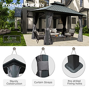 Domi 10' x 10' Hardtop Gazebo Outdoor Metal Gazebo with Galvanized Steel Double Roof Canopy, Curtains and Netting for Patio, Backyard, Deck, Lawn, Grey