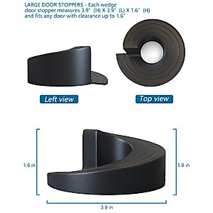 Door Stoppers - Rubber Security Wedge for Bottom of Door on Concrete, Tile, Carpet, Linoleum & Wooden Floor - Spiral Heavy Duty Door Stop - 2 Pack - Black