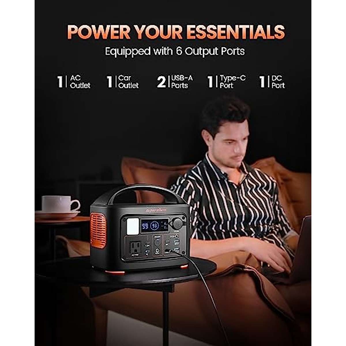 Portable Power Station, 504Wh Solar Generator 300W(500W Peak) Pure Sine Wave AC Outlet with Car Charger, DC cable, Portable Generator for Home Use Outdoor Camping Blackout Emergency Backup