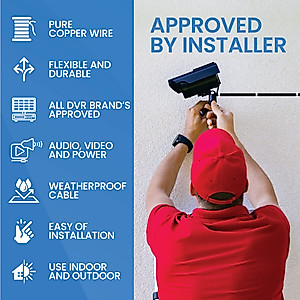 USA Sales Group 100ft HD Audio Video Power Security Camera Cable Copper for CCTV DVR Surveillance System, Wire RCA Cord Extension- Gift BNC Connectors- 30 m 3-in-1 Pre-Made All-in-One