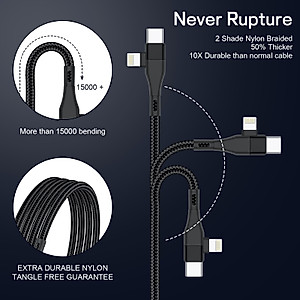 ANDNOVA USB C and Lightning Cable 2 in 1 for iPhone 15/14, Dual Jack Type C with 90 Degree Lightning PD 60W Fast Multi Charging Cable for Travel USB-C Smartphones - 6.6 Ft