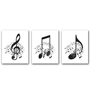 Set of 3-Music Art Print Canvas,Music Notes Wall Decor,Black and White Music Poster for Classroom or Music Room Wall Art Decor,Frameless,(8x10inch)