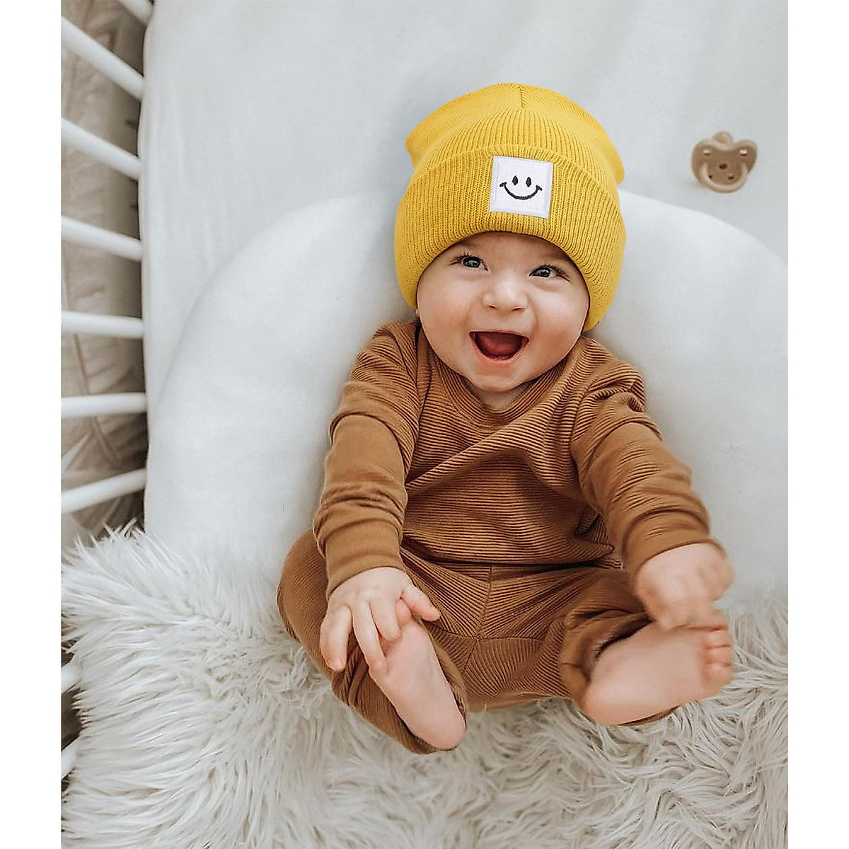 Doovid Baby Beanie Hats Smile Face Knit Winter Hats for Toddler Boys and Girls Warm Beanie Baby Black