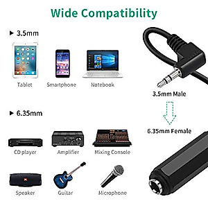 Onvian 3.5mm to 6.35mm Female 1/4" to 1/8" 90 Degree Right Angle Male Jack Stereo Cable Adapter Converter Cord 30cm