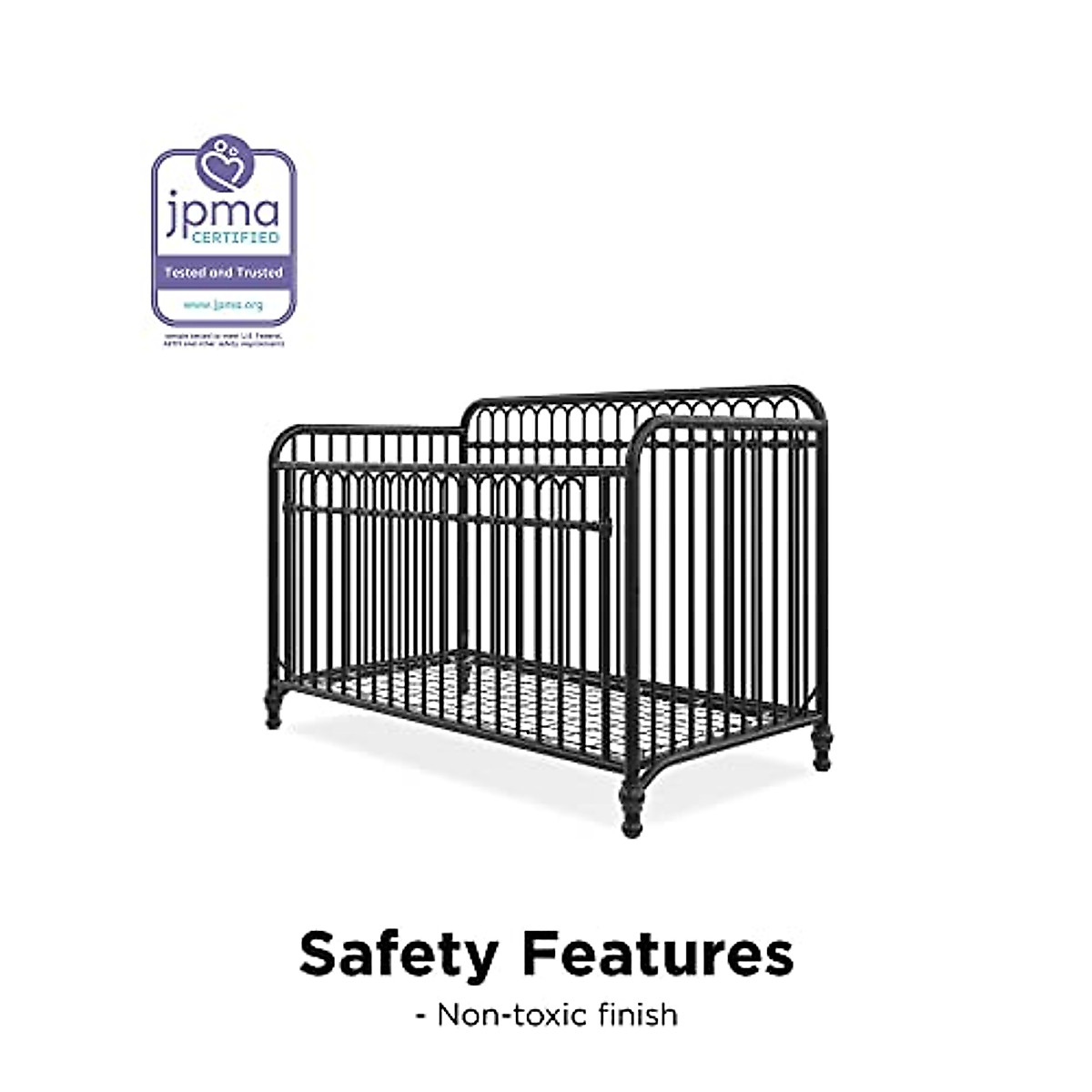 Little Seeds Raven 3-in-1 Convertible Metal Crib, JMPA Certified, Black