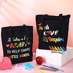 4 Pcs Teacher Appreciation Gift Teacher Canvas Tote Bag (Adorable Style)
