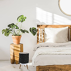 LOPYEIJFG Modern Seamless Geometry Flower Black White Abstract Geometric Print Trash Can with Lid Kitchen Bathroom Bedroom 1.8 Gallon Press Cover Wastebasket Office Wood Small Garbage Bin Waste Bin