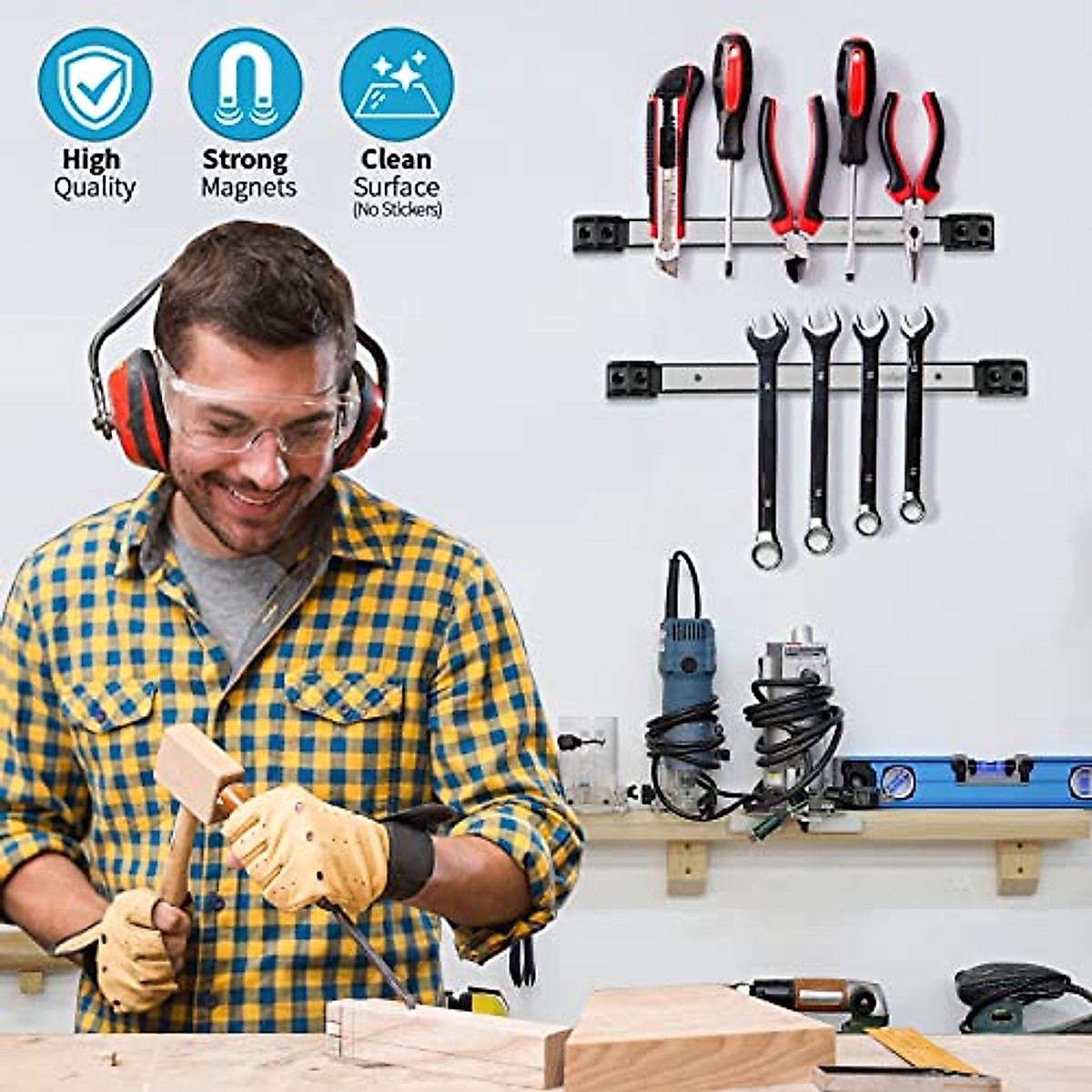 Rechabite 6 Pieces 12" Magnetic Tool Holder Strip, Stainless Steel Surface Tool Magnet Bar, Metal Tool Organizer Rack for Garage Organization, Easy To Install in Workshop, Mounting Screws Included