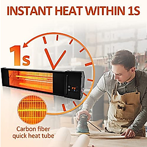 Garage Heater, TRUSTECH Patio Heater for Outdoor Use, Infrared Indoor Heater w/1s-Fast Heat & 24H Timer, Overheat Protection, Super Quite Waterproof Wall Heater for garage, Heaters for Large Room