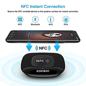 esinkin Bluetooth Receiver Wireless, NFC-Enabled Audio Adapter 4.0 for HD Home Stereo Music Streaming Sound System for 3.5mm (AUX and RCA)