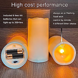 FMIX Flameless Candles with Remote, 3 Pack (Included 6 Batteries) Led Candles with Timer Battery Operated Candles,Outgdoor Electric Candles Flickering,Flameless Pillar Candles.