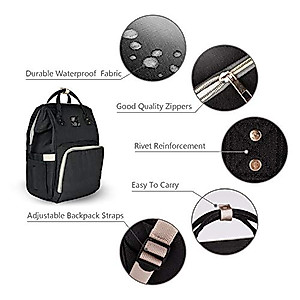 Arolly Multi-Function Waterproof Diaper Bag Travel Backpack Nappy Tote Bags for Baby Care, Large Capacity, Stylish and Durable (Black)