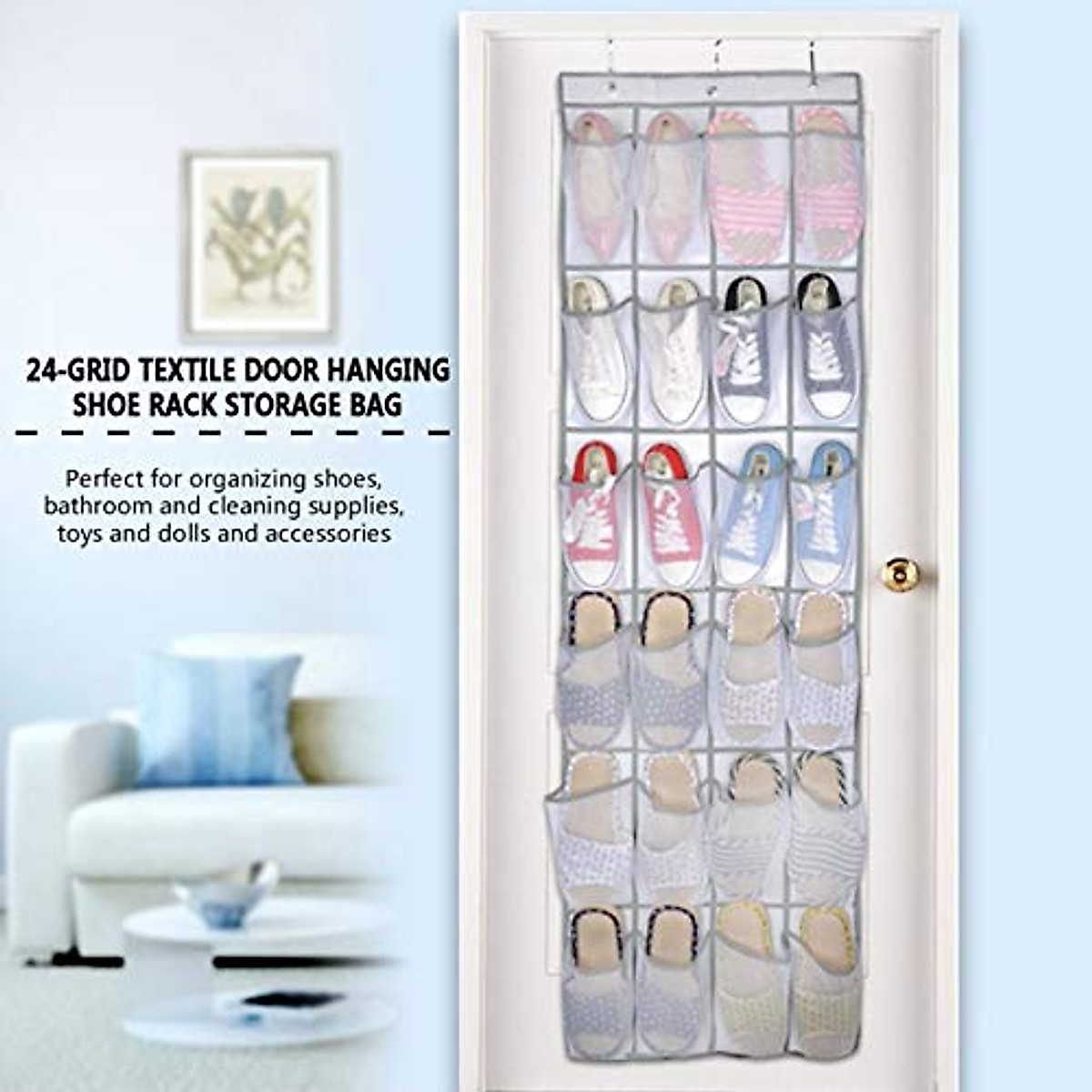 Isabelvictoria 24 Large Mesh Pockets Non-Woven Hanging Storage Bag Behind Doors Space Saving Shoes Rack Household Accessories