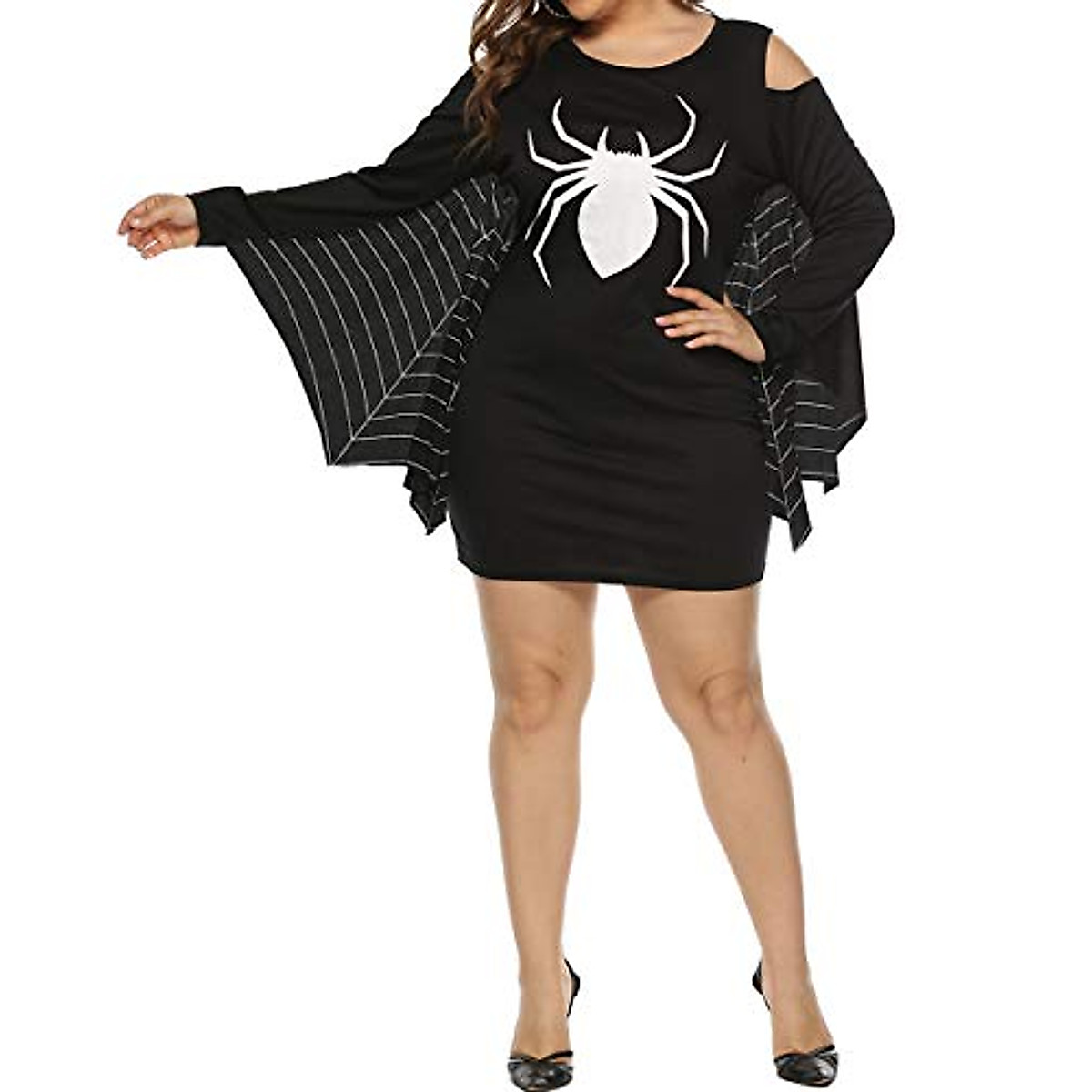Gloria&Sarah Women's Halloween Spiderweb Plus Size Jersey Tunic Cosplay Costume Dress,Black,XXXXL