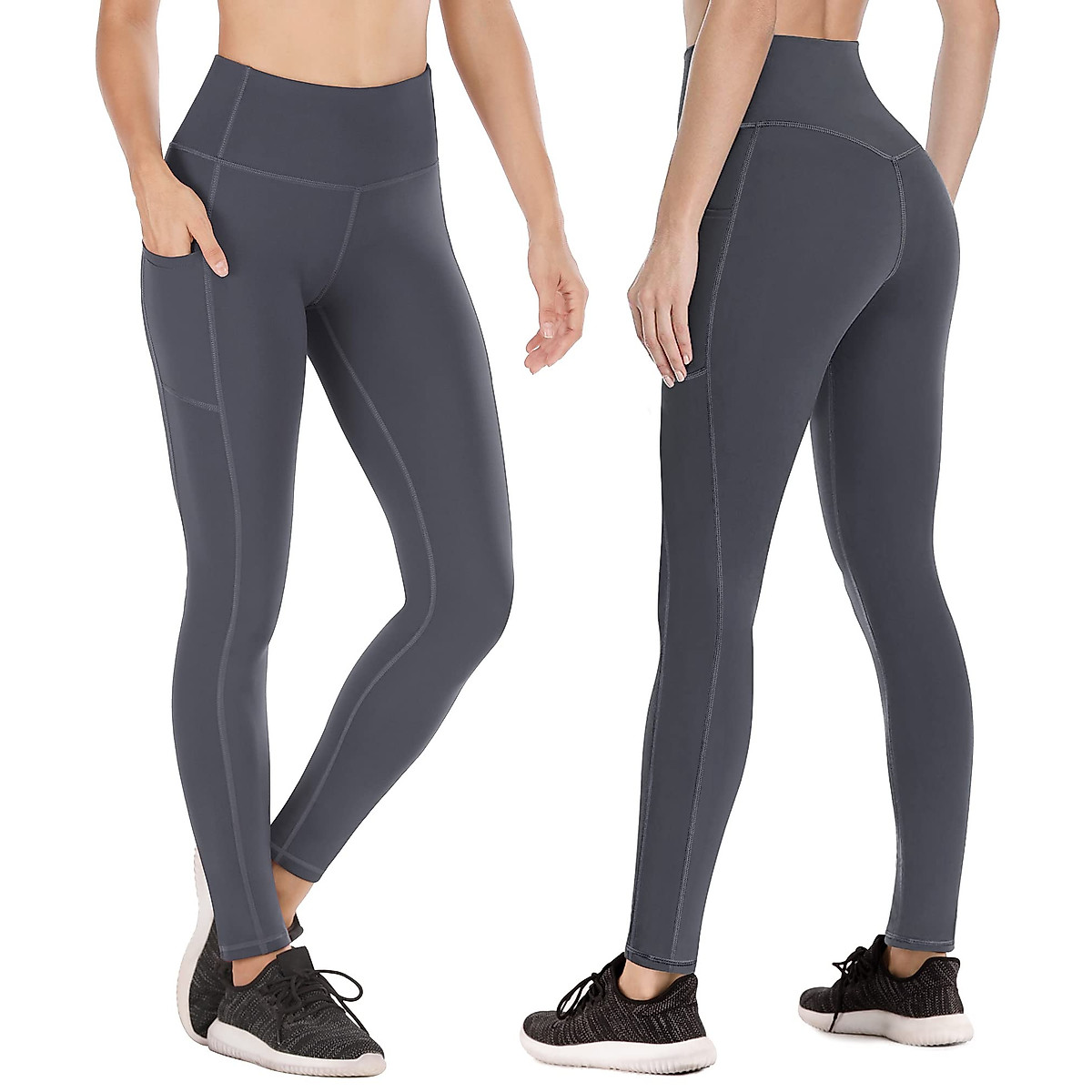 Heathyoga Fleece Lined Leggings Women Thermal Leggings for Women with Pockets Warm Leggings for Winter Yoga Pants Gray