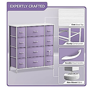 Sorbus Kids Dresser with 12 Drawers - Chest Organizer Unit with Steel Frame Wood Top & Handle, Fabric Bins for Clothes - Large Furniture for Bedroom Hallway Kids Room Nursery & Closet (Purple)