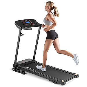 Goplus Electric Folding Treadmill, Adjustable Incline and Low Noise Design, with LCD Display and Heart Rate Sensor, Compact Running Machine for Home Office Apartment Black