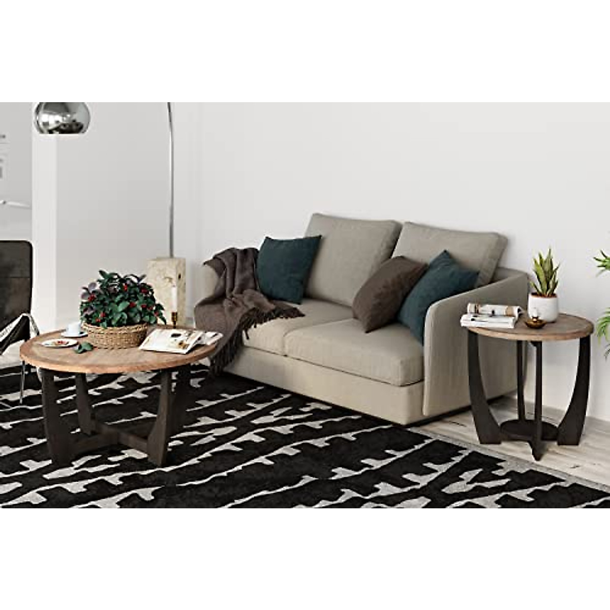 COZAYH Rustic Farmhouse Coffee Table with Crisscross Base, French Country Accent Table for Family, Dinning or Living Room, Modern, Round