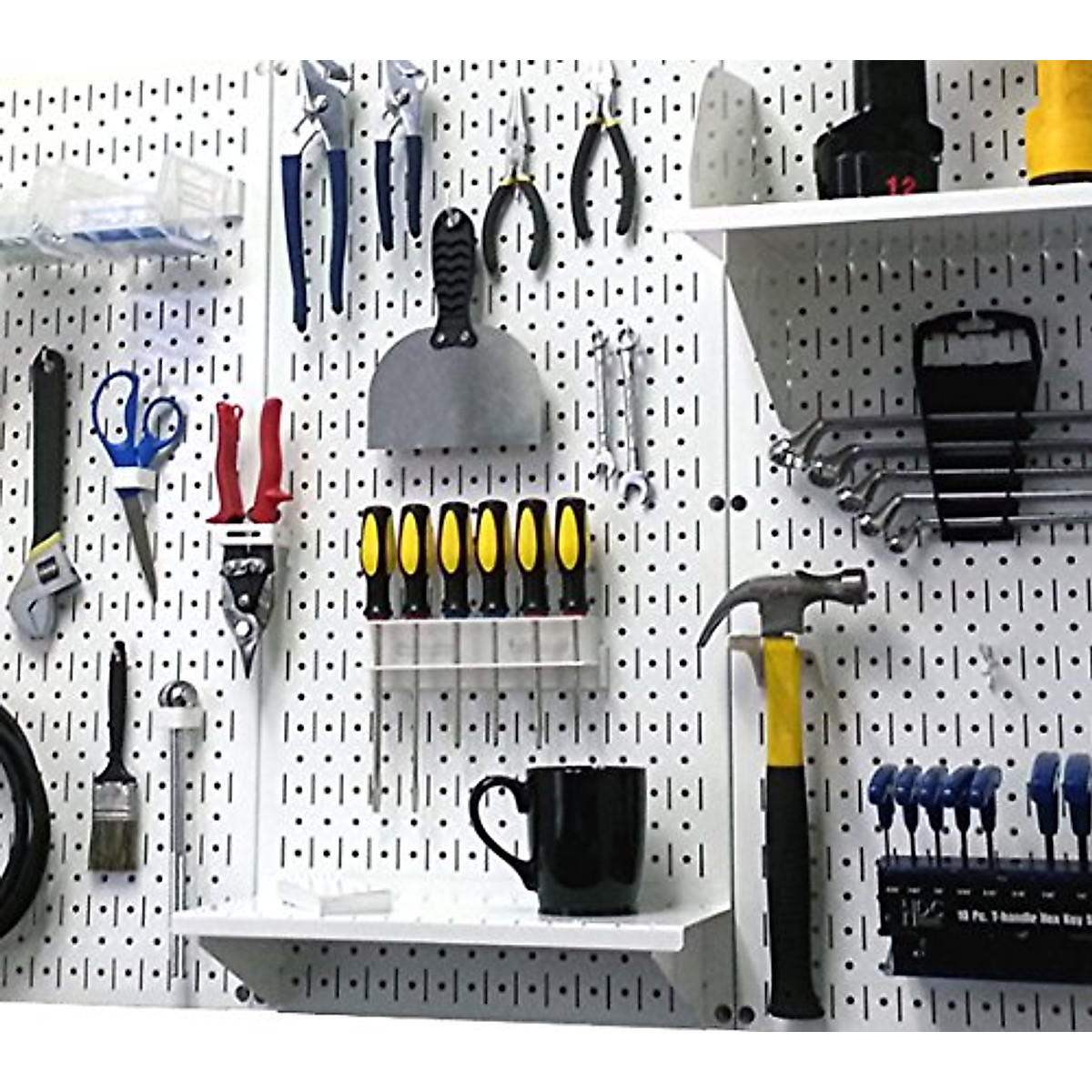 Wall Control 30-P-3232W White Metal Pegboard Pack & KT-200-DLX B Slotted Storage Panel Deluxe Hook Assortment, Black