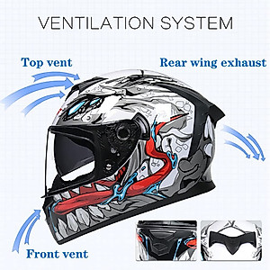 BDTOT Bluetooth Motorcycle Helmet, Full Face Flip Up, DOT Approved, Tail Wing Design, Noise Reduction, Anti-Fog Double Visor, Compatible with ATV, Color C
