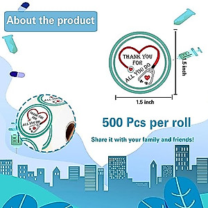 500 Healthcare Workers Thank You Stickers Thank You for All You Do for Us Labels 1.5" Nurse Essential Workers Appreciation Themed Sticker for Doctors Cards, Envelopes,Package Sealing