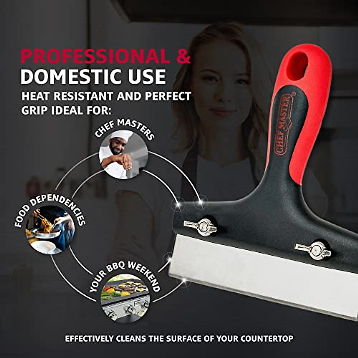 Mr. Bar-B-Q Griddle Scraper Tool with Replaceable Blade, Stainless Steel Griddle Cleaner, Ergonomic, Perfect for Professional and Residential Kitchen Grill Scraper