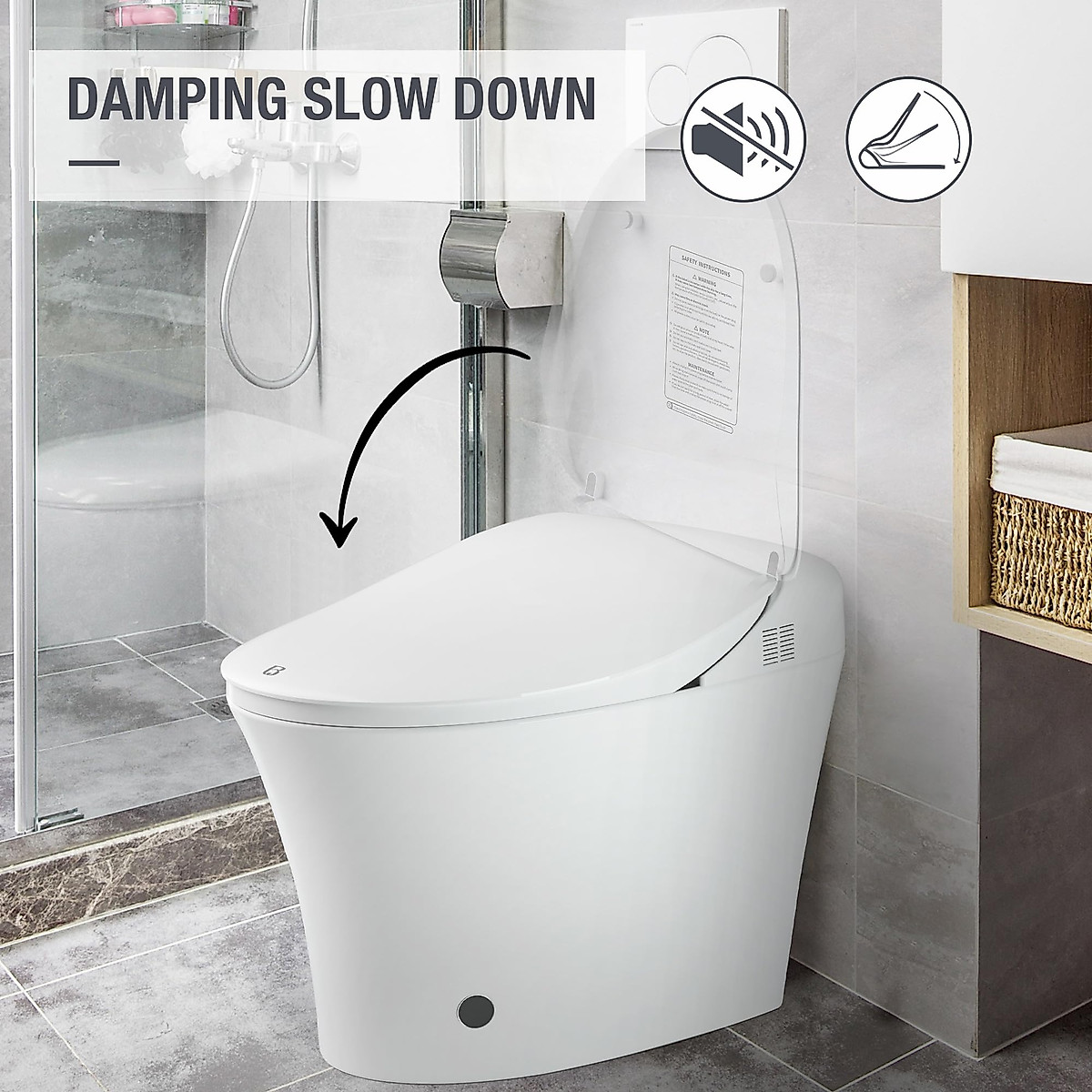 Luxury Smart Toilet with Wireless Remote, Multiple Spray Modes, Heated Seat with Warm Water Sprayer and Dryer, Foot Sensor Modern Toilet Bidet Automatic Flush Toilet