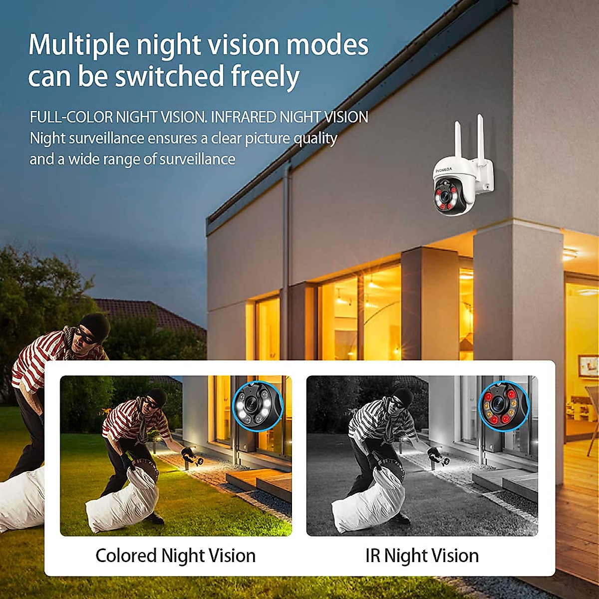 INQMEGA TUYA PTZ Camera Outdoor, 3MP Security Home Surveillance Camera with 2.4G WiFi, Waterproof IP Wireless Camera, Color Night Vision，Two-Way Audio, Motion Detection, Cloud & SD Card