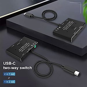 ConnBull USB-C Switch 2 in 1 Output Upgrade Version Supports 4K@120Hz 8K@30Hz Video / 10Gbps Data Transfer Compatible with Thunderbolt Device, Black