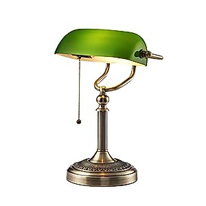 Newrays Green Glass Bankers Desk Lamp with Pull Chain Switch Plug in Fixture