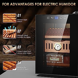 Mojgar 18L Electric Cooler Cabinet, 100 Counts Cooling and Heating Temperature Control Cabinet with Spanish Cedar Wood Shelves & Hygrometer, Gift for Men Father Husband