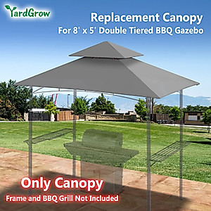 YardGrow 5x8FT BBQ Grill Gazebo Replacement Canopy Roof Double Tiered Outdoor Grill Shelter Canopy Top (Grey)