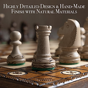 Wegiel Handmade Junior European International Chess Set - 16 Inch Luxury Wooden Chess Set for Adults and Kids, Premium Beech and Birch Wood - Unique Folding Design with Storage