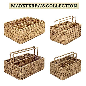 MadeTerra Wicker Utensil Caddy Carrier | Seagrass Woven Divided Cutlery Holder for Table - Kitchen Set Counter Top Organizer - Hold Silverware, Forks, Knives, Spoons, Napkins (Seagrass)