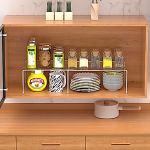 Redrubbit Cabinet Storage Shelf Rack, Expandable Metal Rustproof Kitchen Counter and Cabinet Shelf, Storage Rack Organizer Space Saver for Kitchen, Fridge, Cabinet, Bathroom, Chrome