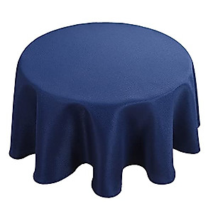 Biscaynebay Textured Fabric Round Tablecloths 60 Inches in Diameter, Navy Water Resistant Spill Proof Washable Tablecloths for Dining, Kitchen, Wedding, Parties etc. Machine Washable