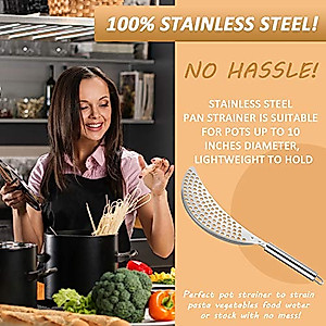 2 Pieces Pot Strainer with Handle Stainless Steel Colander Pasta Drainer Pan Pot Strainer with Recessed Hand Grips Suitable for Kitchen Pots and Pans Different Sizes up to 10 Inches