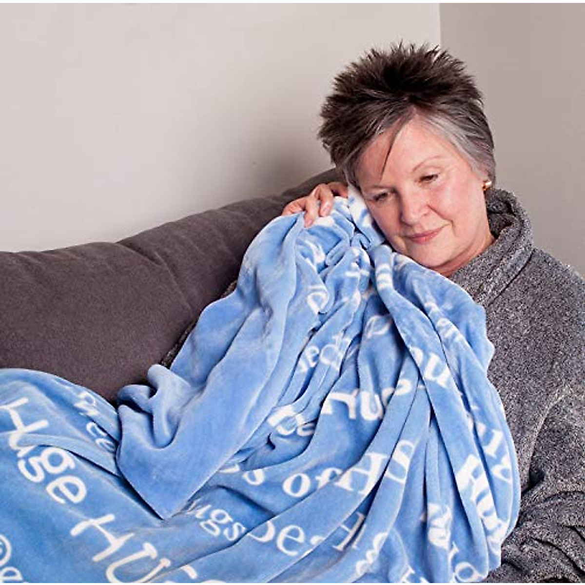 BlankieGram “Hugs” Plush Throw Blanket- Inspired Gift Ideas for The Entire Family, Comfort Gifts, Blue