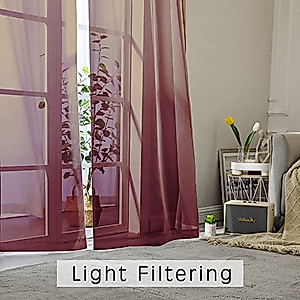 OVZME Living Room Sheer Curtains 96" Length 2 Panels Set for French Door, Christmas Gorgeous Window Decoration for Party & Backdrop & Canopy, Burgundy, Each 42Wx96L