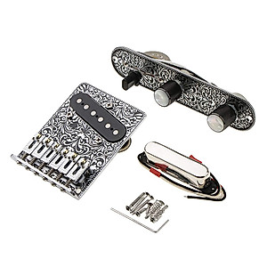 Alnicov 6 Strings Saddle Bridge Plate, 3 Way Switch Control Plate, Neck Pickup Set for Fender Telecaster Electric Guitars Replacement Parts (Black)