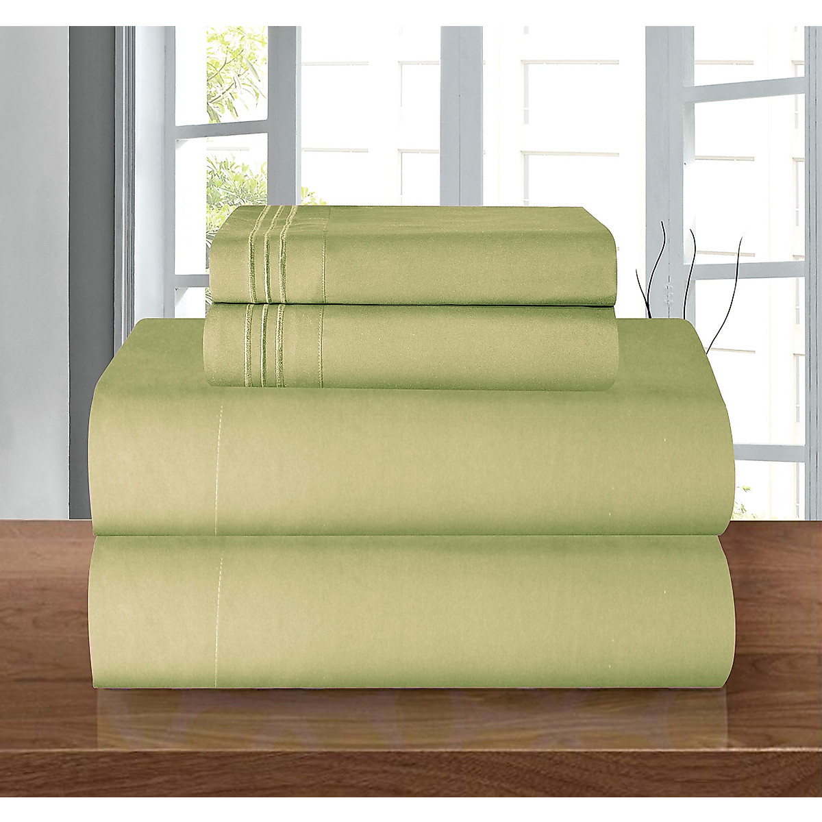 Elegant Comfort Luxurious Soft 1500 Premier Hotel Quality 4-Piece Bed Sheet Set Wrinkle and Fade Resistant Bedding Set, Deep Pocket up to 16inch, Full, Sage/Green