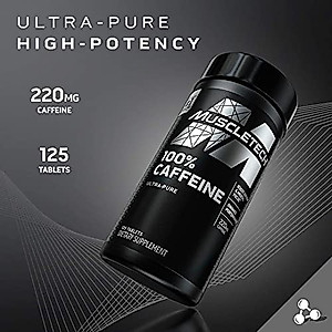 Caffeine Pills, MuscleTech 100% Caffeine Energy Supplements, PreWorkout Mental Focus + Energy Supplement, 220mg of Pure Caffeine, Sports Nutrition Endurance & Energy, 125 Count (Package may vary)