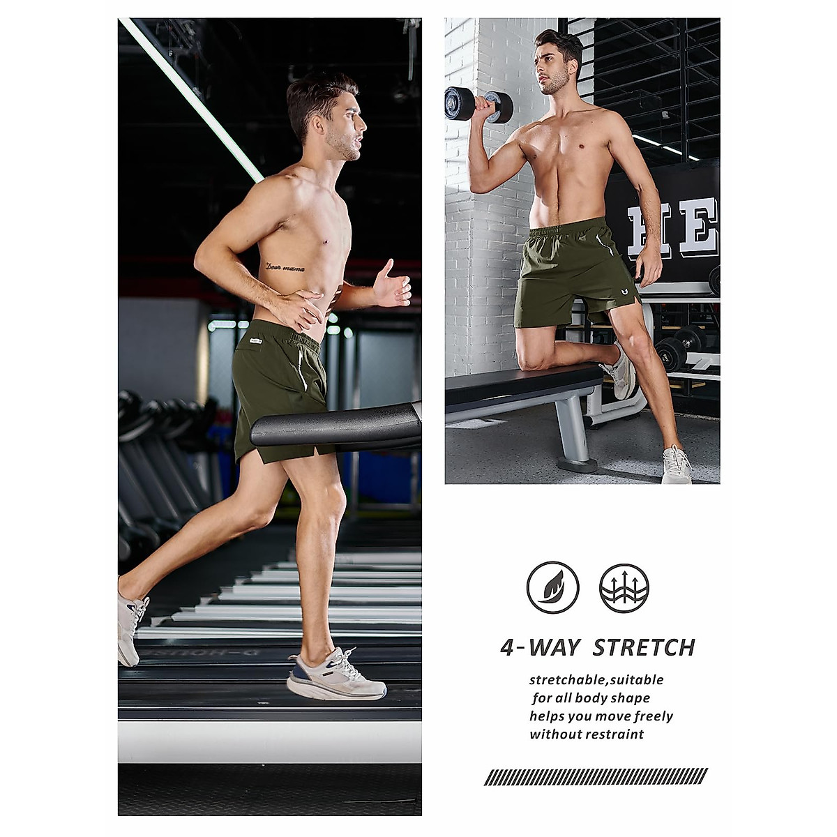 NORTHYARD Men's Running Athletic Shorts 5 inch Workout Gym Tennis 7'' Short Quick Dry Active Training with Zipper Pockets ARMYGREEN-L