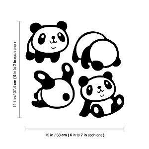 Set of 4 Vinyl Wall Art Decal - Little Pandas - from 7" x 7" Each - Super Cute Cool Adhesive Sticker Animal Design for Baby Kids Room Nursery Playroom Bedroom Bathroom Classroom Decor