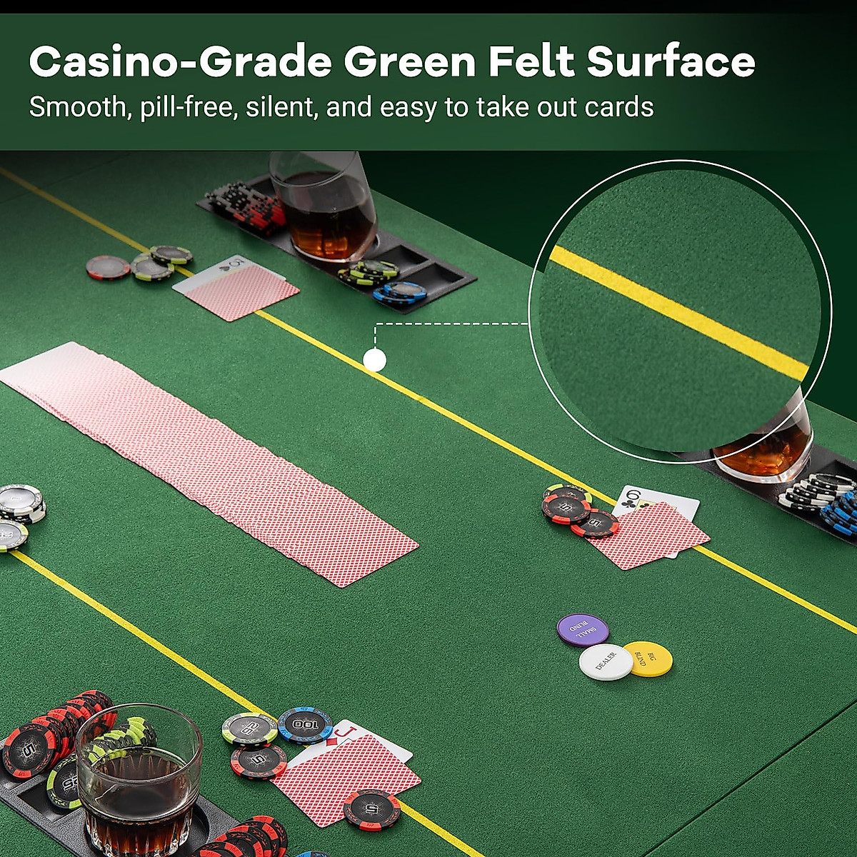 Giantex 79 x 36 Inch Poker Table Top, Foldable 8 Player Texas Holdem Poker Table Topper w/Carry Bag, Cup Holders, Chip Trays, Portable Anti-Slip Blackjack Card Board Poker Mat Layout for Casino