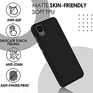 TJS for Alcatel TCL 30 Z T602DL Case, TCL 30 LE Case, with Tempered Glass Screen Protector, Dual Layer Hybrid Shockproof Drop Protection Impact Phone Case Cover for TCL 30Z / TCL 30LE (Black)