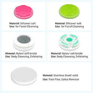 SoulBay Electric Body Brush with 5 Attachments: Rechargeable Back Brush IPX7 Long Handle Exfoliating Spin Scrubber for Shower Bathing Cleansing Wash Deep Cleaning